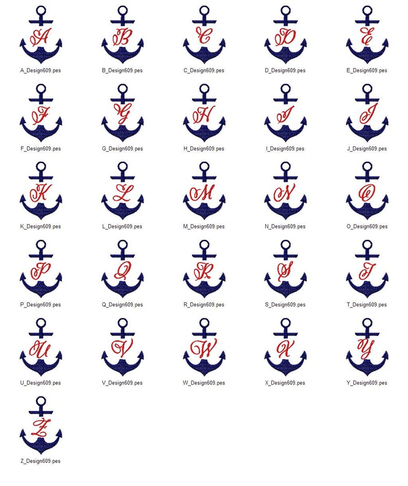 SPLIT ANCHOR MONOGRAM Embroidery Full Alphabet 4x4 Hoop All Letters Set ...