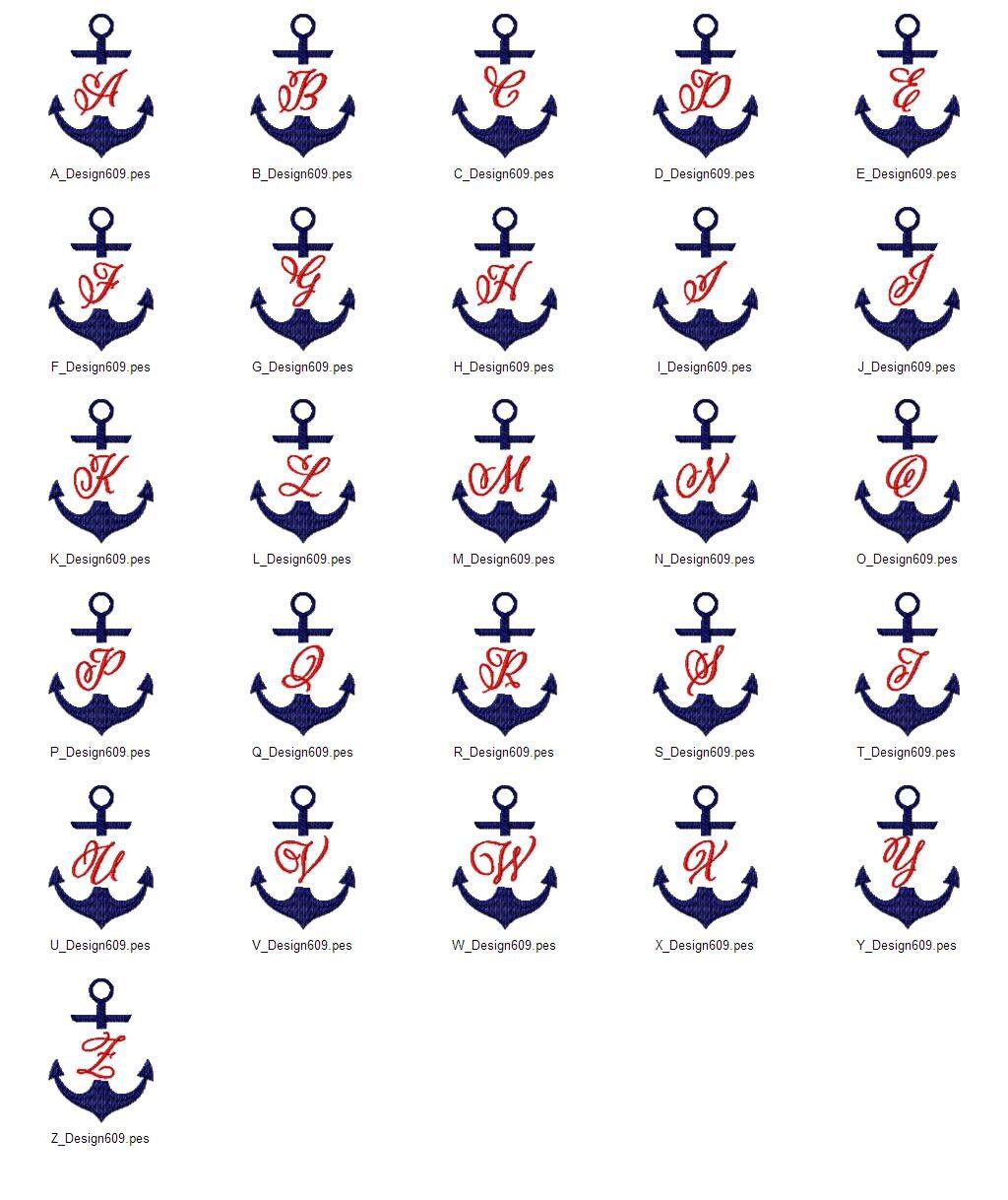 SPLIT ANCHOR MONOGRAM Embroidery Full Alphabet 4x4 Hoop All Letters Set ...