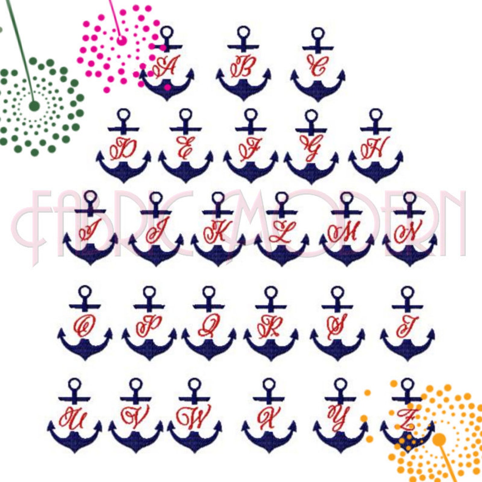 SPLIT ANCHOR MONOGRAM Embroidery Full Alphabet 4x4 Hoop All Letters Set ...