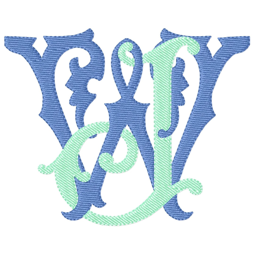 JW WJ MONOGRAM Embroidery Design Antique Two Letter Design - Etsy