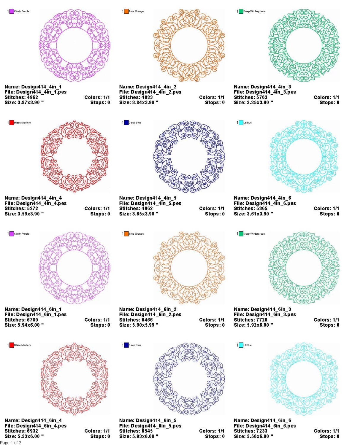 Embroidery Design Six Designs in Three Sizes Each Continuous | Etsy