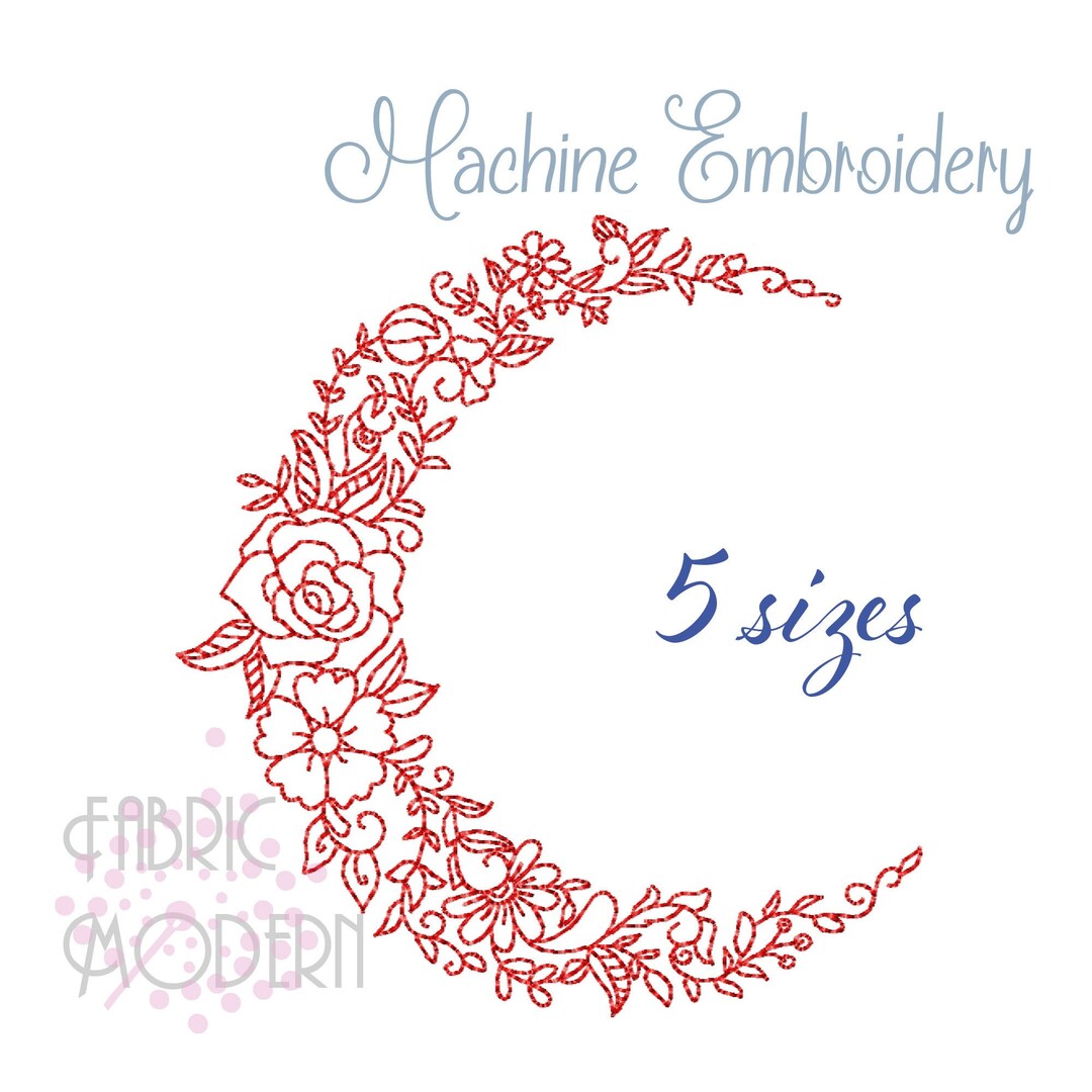 Crescent Floral Continuous Line Embroidery Wreath Design #1191 - Etsy