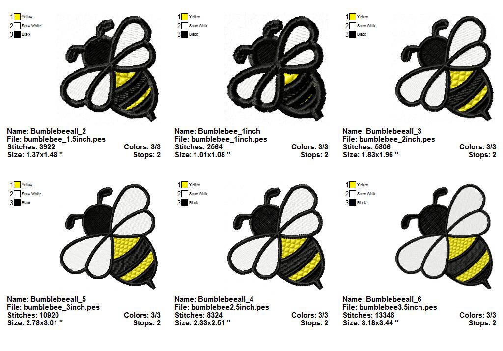 BEE Design Machine Embroidery Design Bumble Bee Six Sizes | Etsy