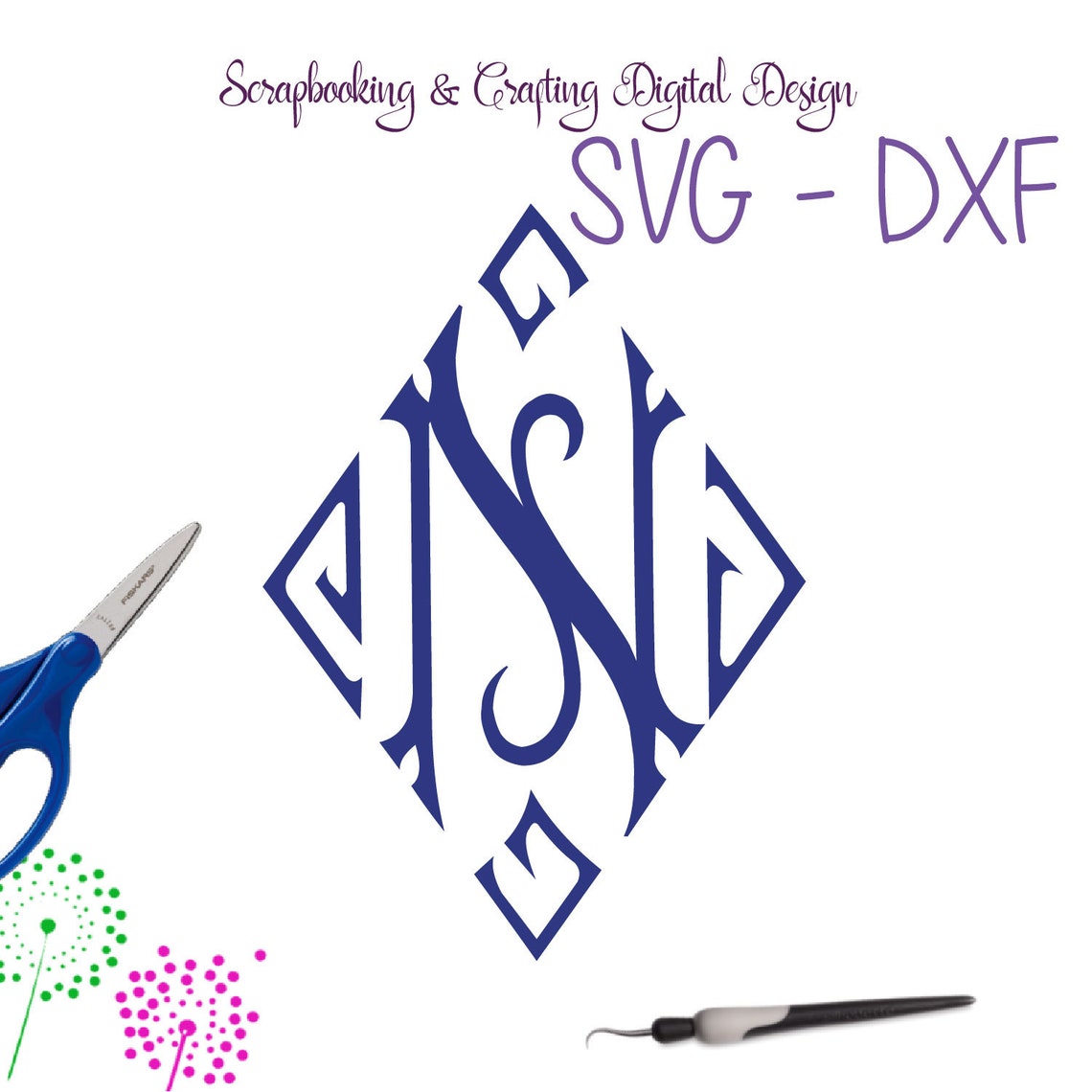 EXCLUSIVE Elegant Diamond Monogram SVG & DXF Font Cut Files | Etsy