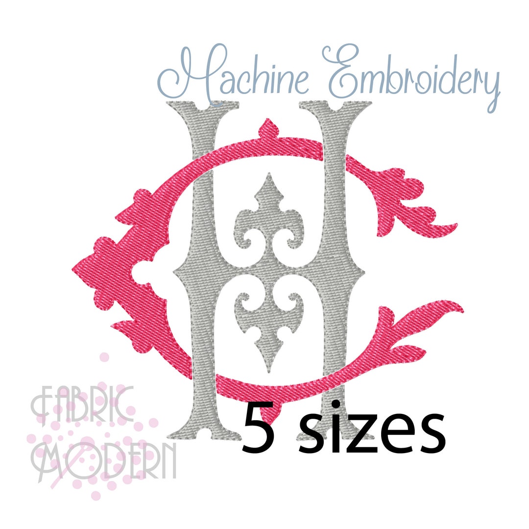 CH HC MONOGRAM Embroidery Design Antique Two Letter Design - Etsy