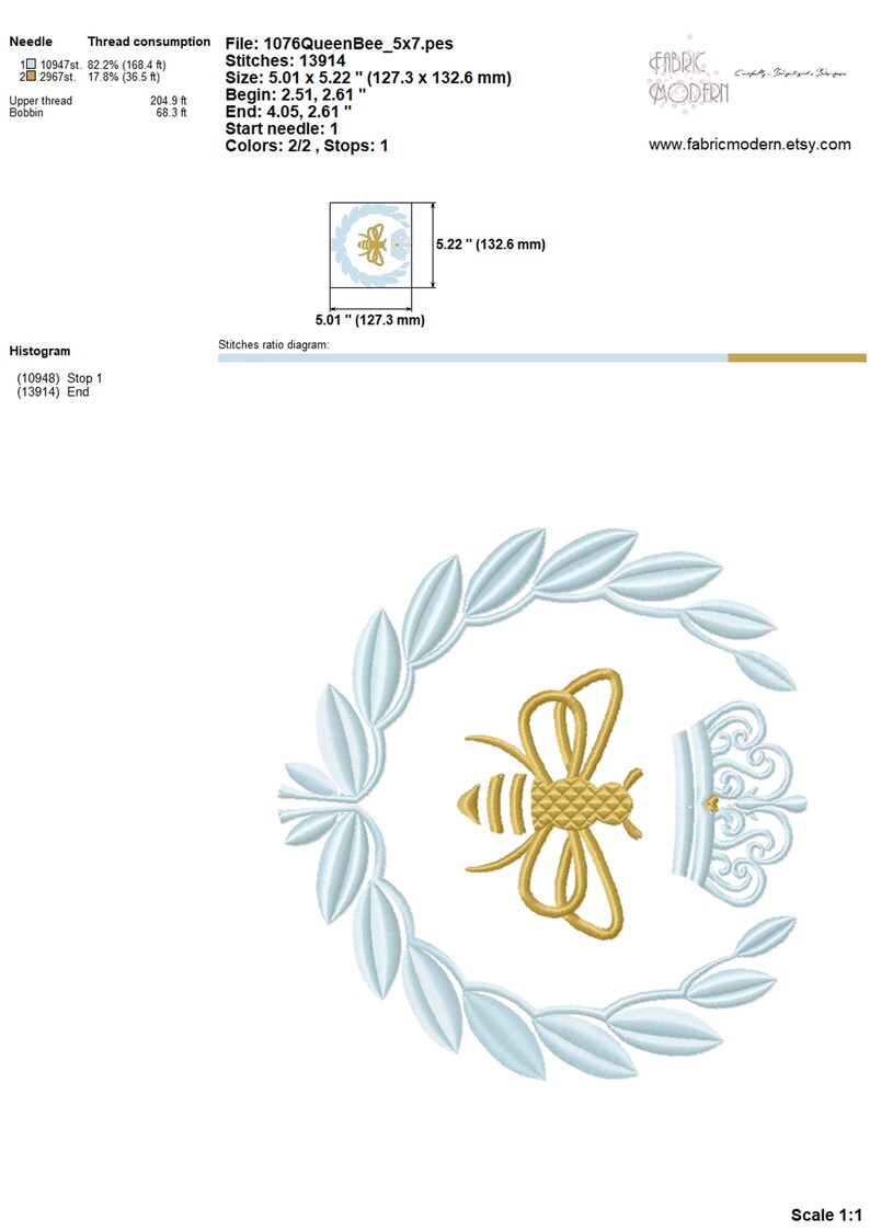 Modern French Queen Bee Laurel Embroidery Design #1076 - Etsy