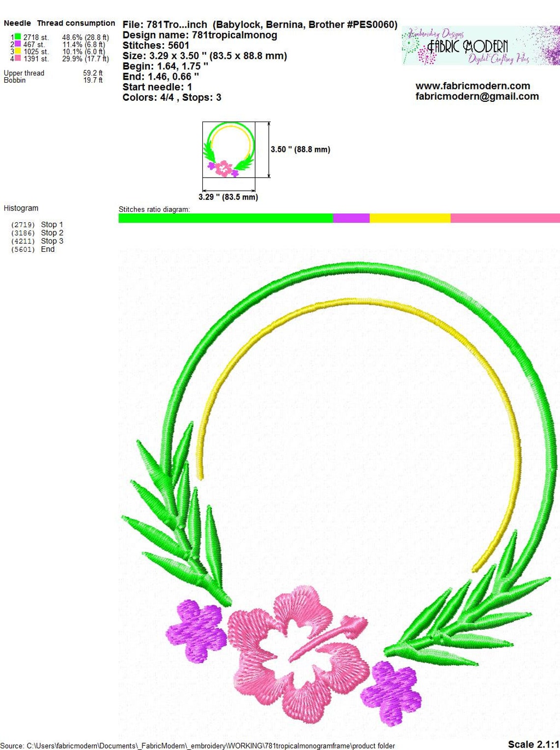 Tropical Floral Monogram Frame Embroidery Design Round - Etsy