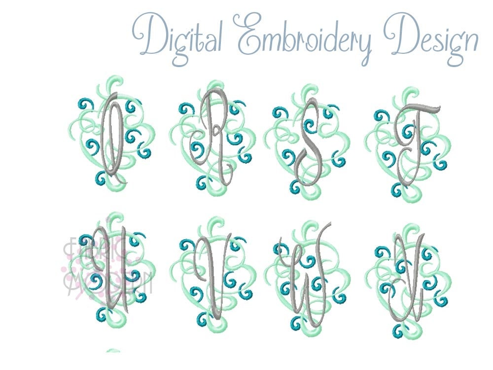 Fancy Monogram Three Color Embroidery Font Design for 4x4 Hoop | Etsy