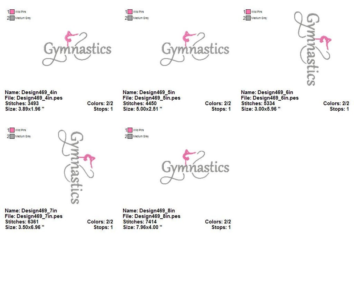 GYMNASTICS Machine Embroidery Design Fancy Script "gymnastic" With Girl ...