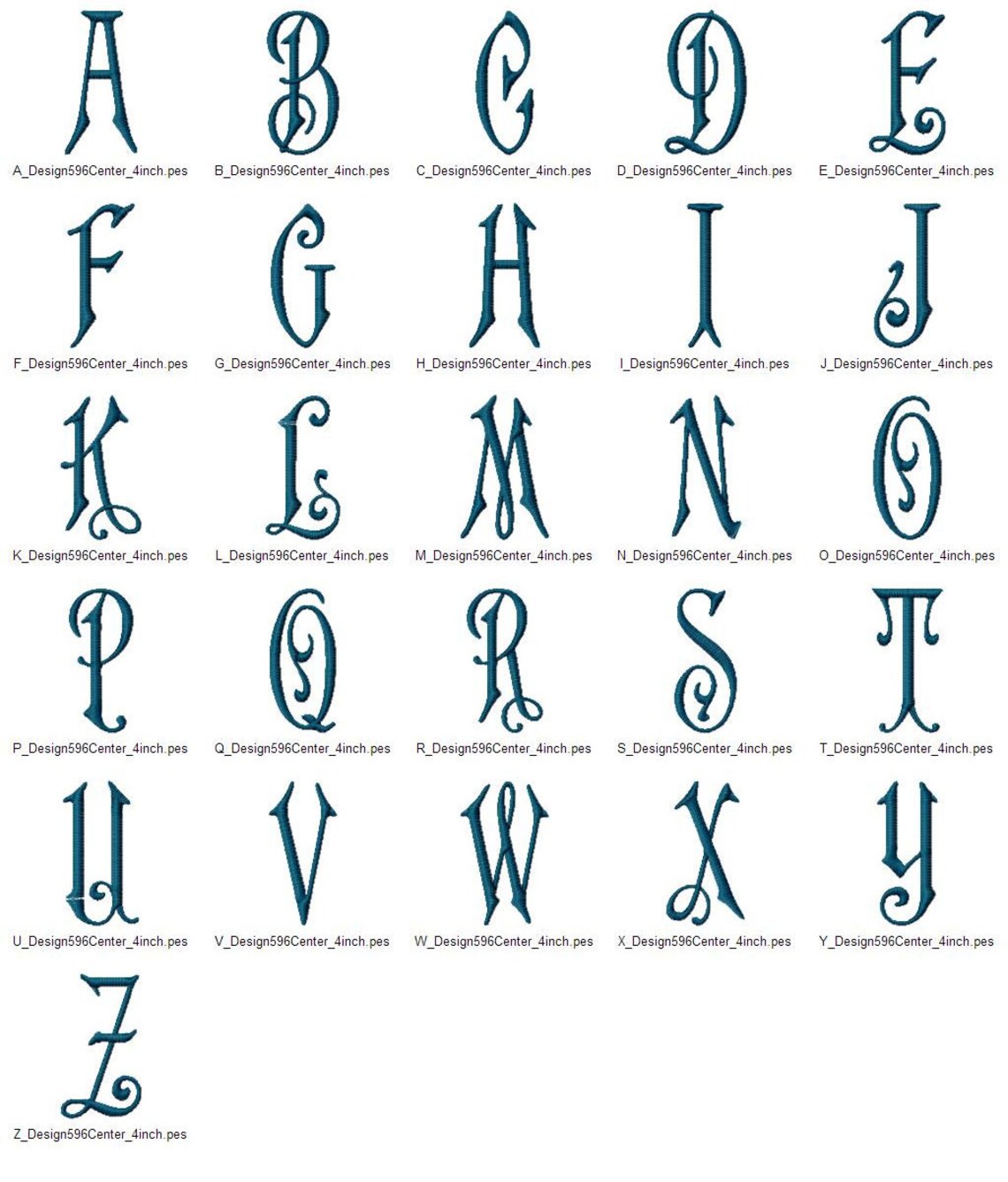 THREE LETTER MONOGRAM Embroidery Font Two Sizes Center and Side Letters ...