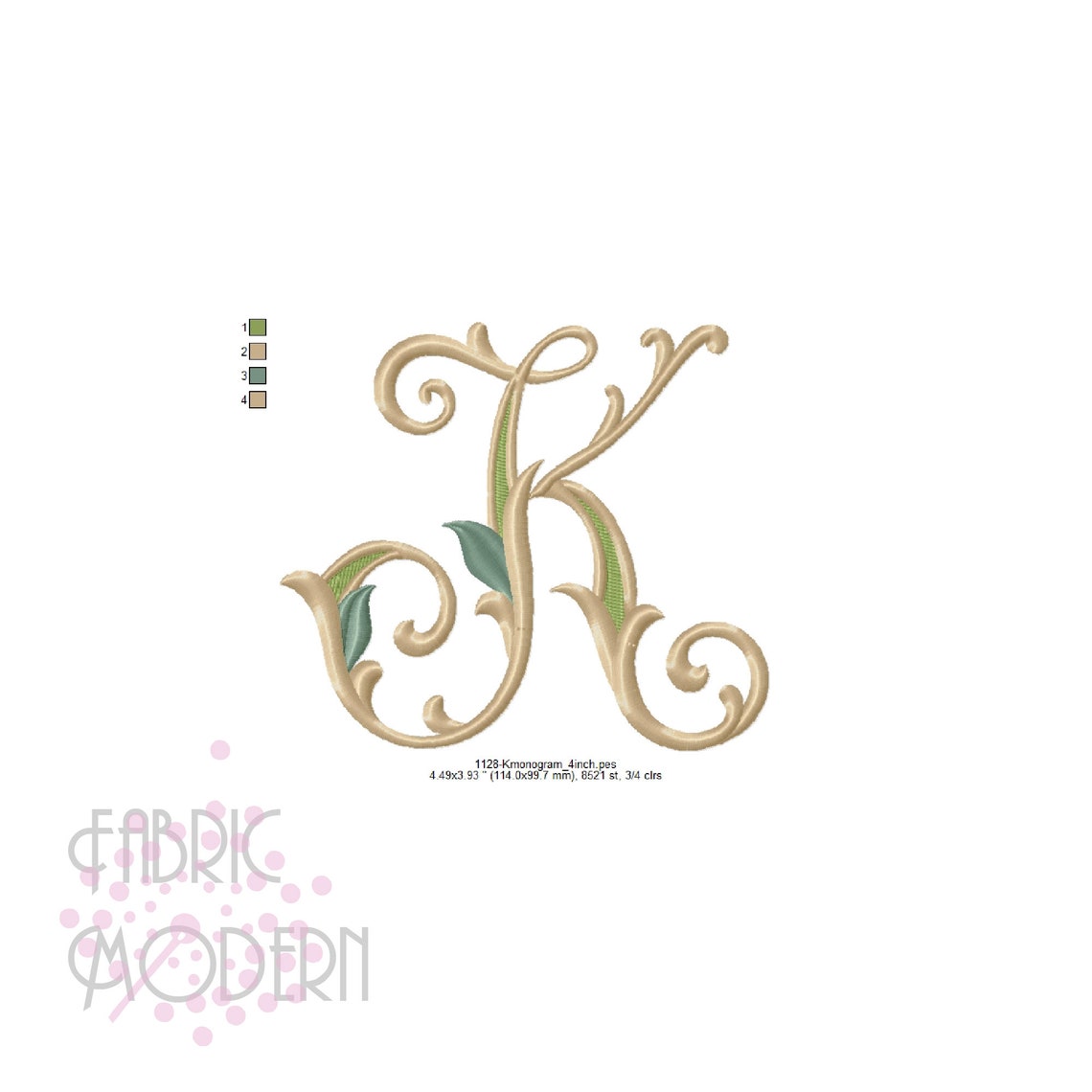 Letter K MONOGRAM Embroidery Design Large Vintage Single #1128-K - Etsy