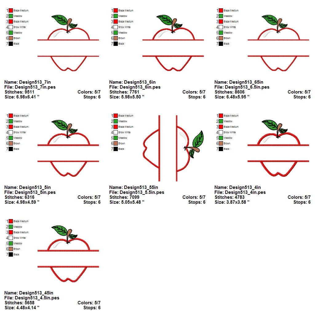 APPLE SPLIT MONOGRAM Frame Machine Embroidery Design Apple - Etsy