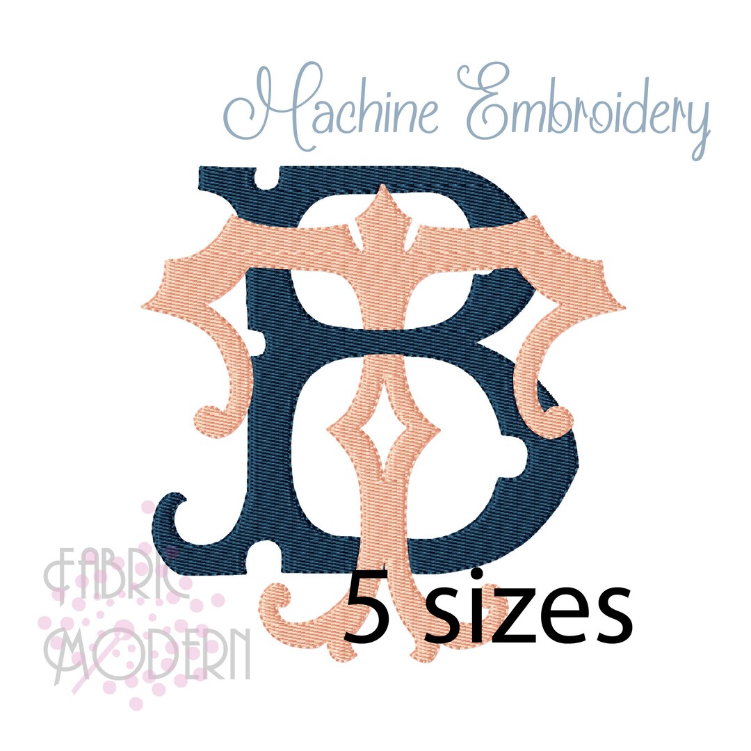 BT TB Double MONOGRAM Embroidery Design Antique Two Letter Design - Etsy