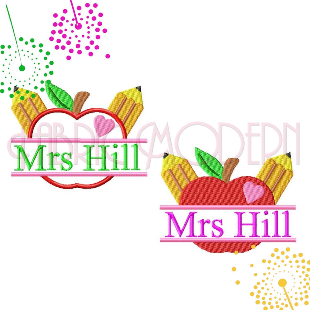 APPLE FOR TEACHER Monogram Split Frame Machine Embroidery Design Filled ...