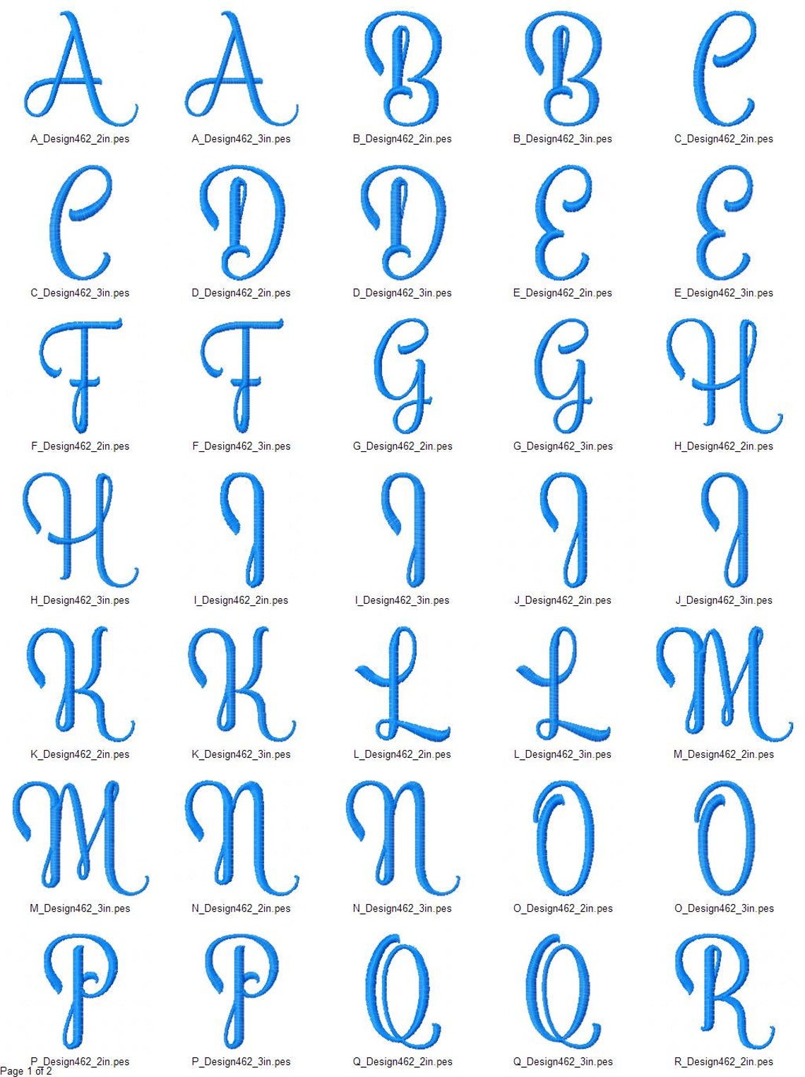 Amelia Monogram CALLIGRAPHY FONT Embroidery Font Design 2 Inch 3 Inch ...