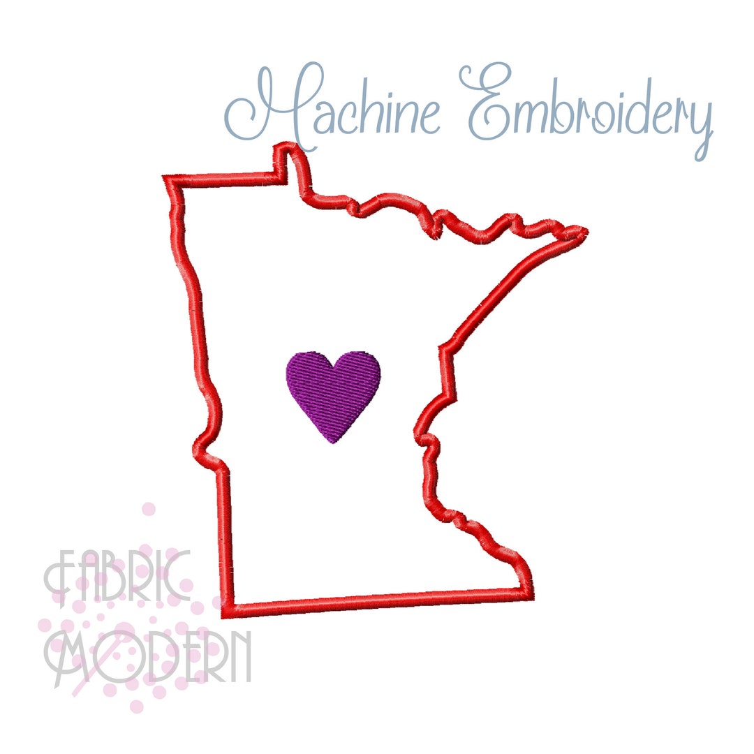 Minnesota Map Embroidery Design Applique' in Multiple Sizes I Heart ...