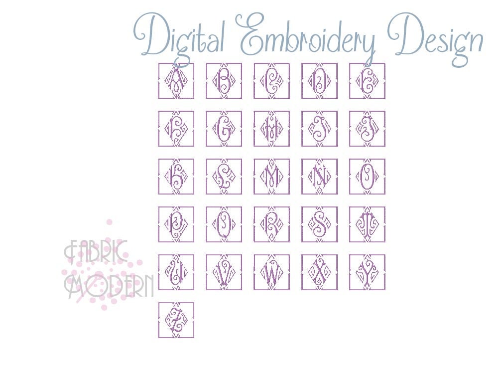 Diamond Monogram Embroidery Design: Square Font (3x3) (digital Download ...