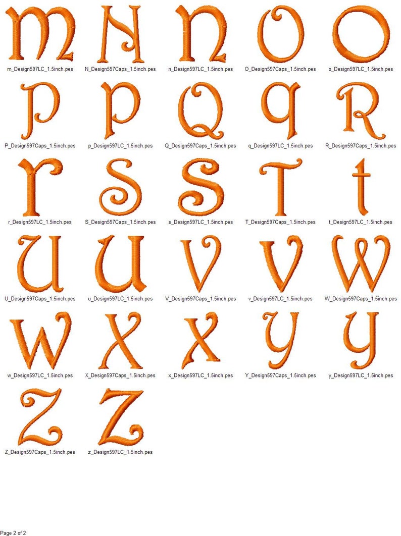 HARRINGTON FONT Embroidery Design 3 Sizes Upper and Lower and Numbers ...