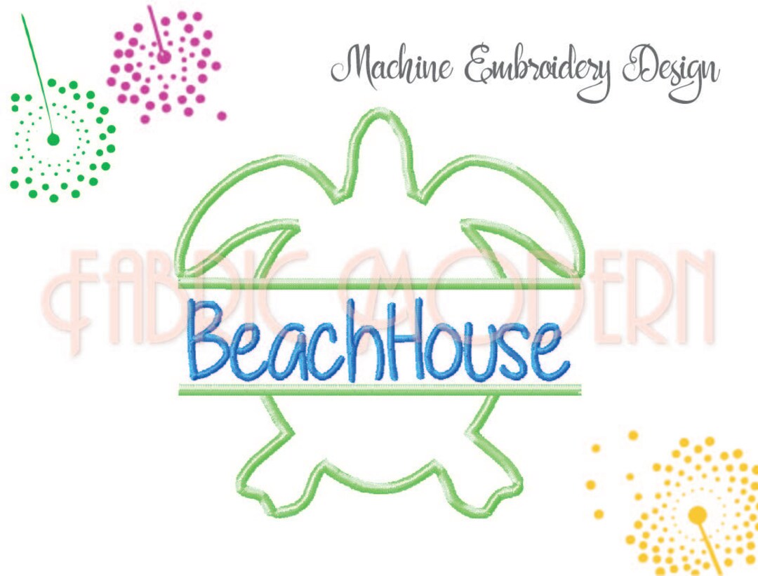 SEA TURTLE MONOGRAM Applique' Frame Embroidery Design Name Frame Split ...