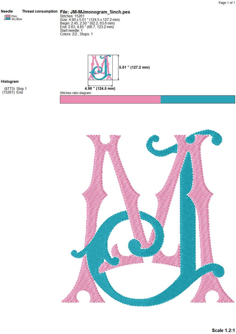 JM MJ Double MONOGRAM Embroidery Design Antique Two Letter Design - Etsy