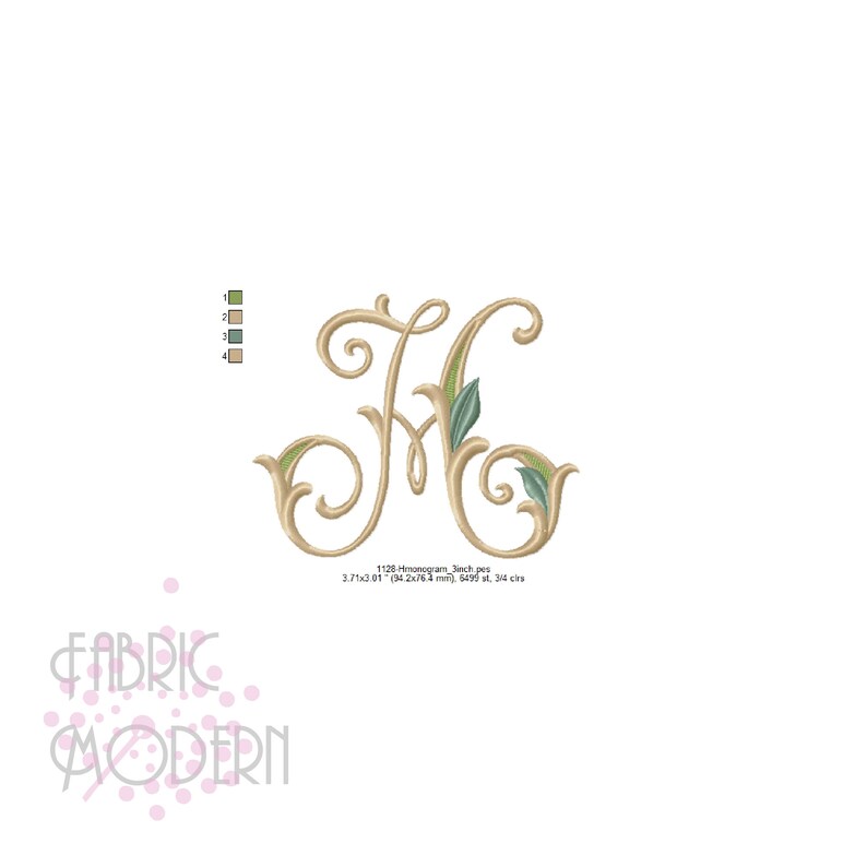 Letter H MONOGRAM Embroidery Design Large Vintage Single - Etsy