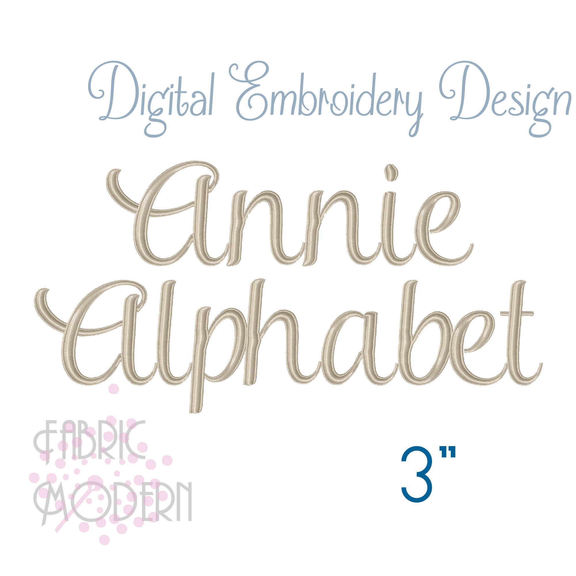 3 inch ANNIE SCRIPT FONT Embroidery Font Design 631-2 | Etsy
