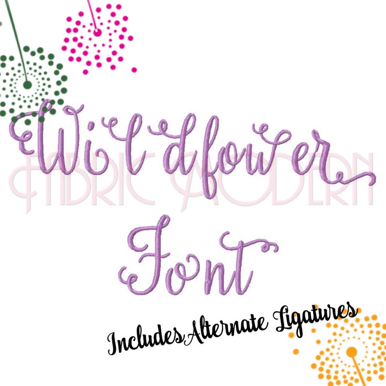 WILDFLOWER SCRIPT FONT With Ligatures Embroidery Design 2 Inch - Etsy