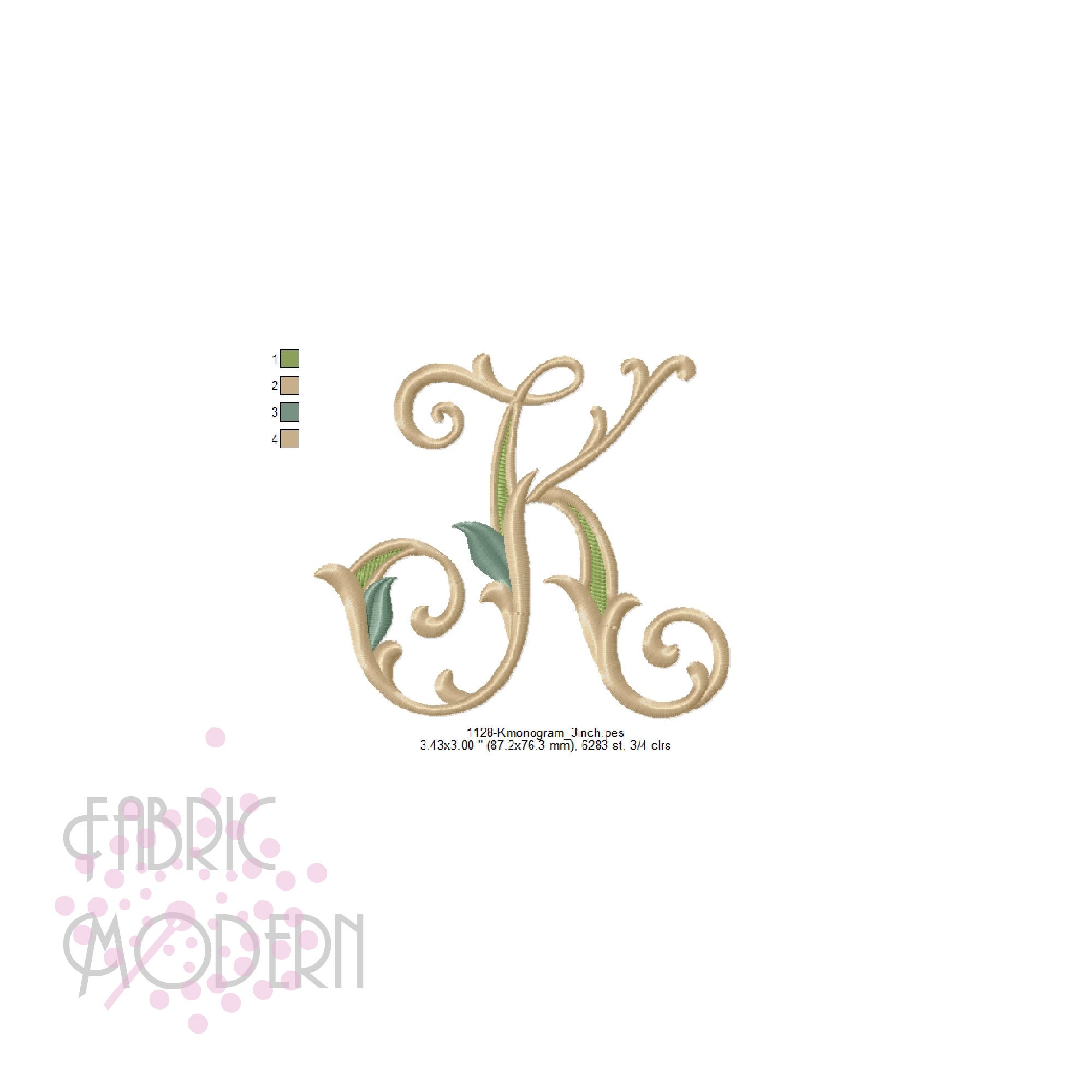Letter K MONOGRAM Embroidery Design Large Vintage Single #1128-K - Etsy