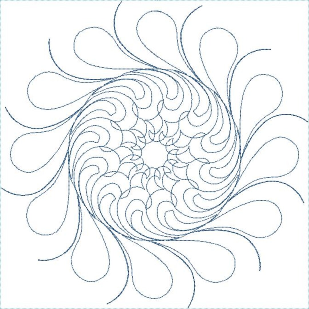 Continuous Line Quilt Block Embroidery Design: Feathered Swirl (digital ...