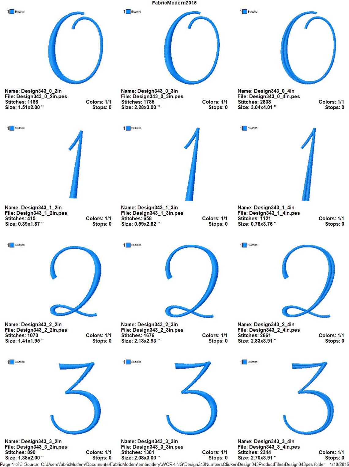 Numbers Embroidery Design Font Numbers 0 Through 9 2 in 3in and 4in ...