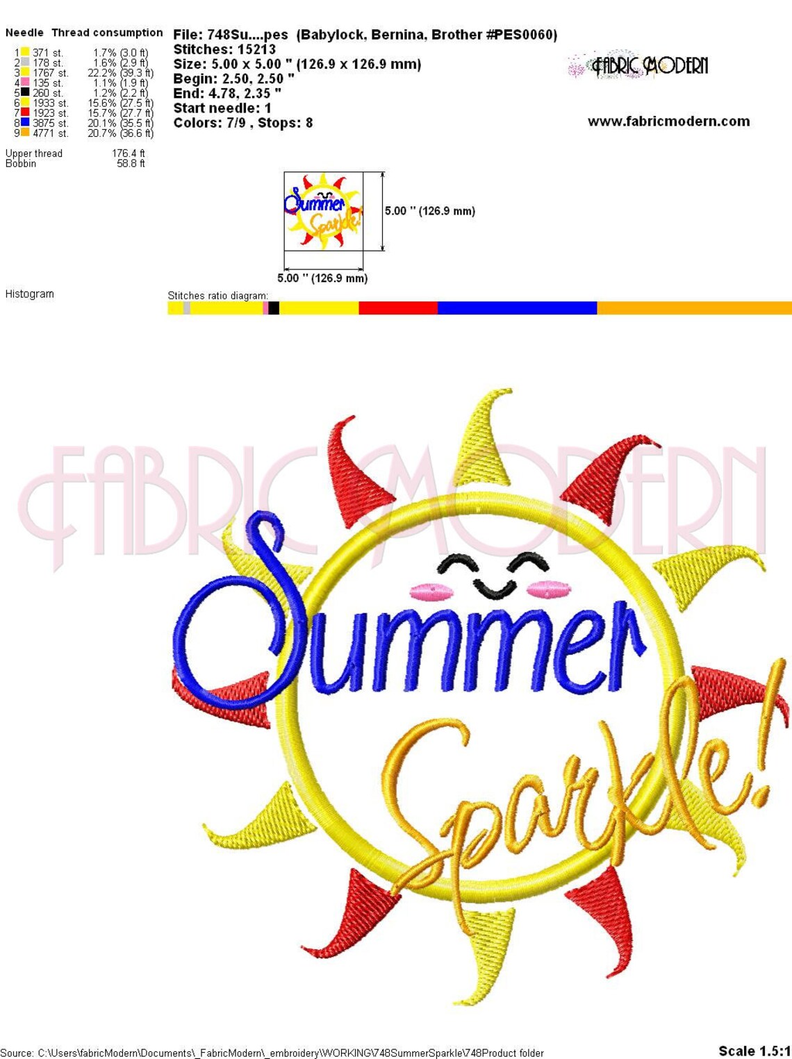 SUMMER SPARKLE Machine Embroidery Design Applique' 5x7 and | Etsy