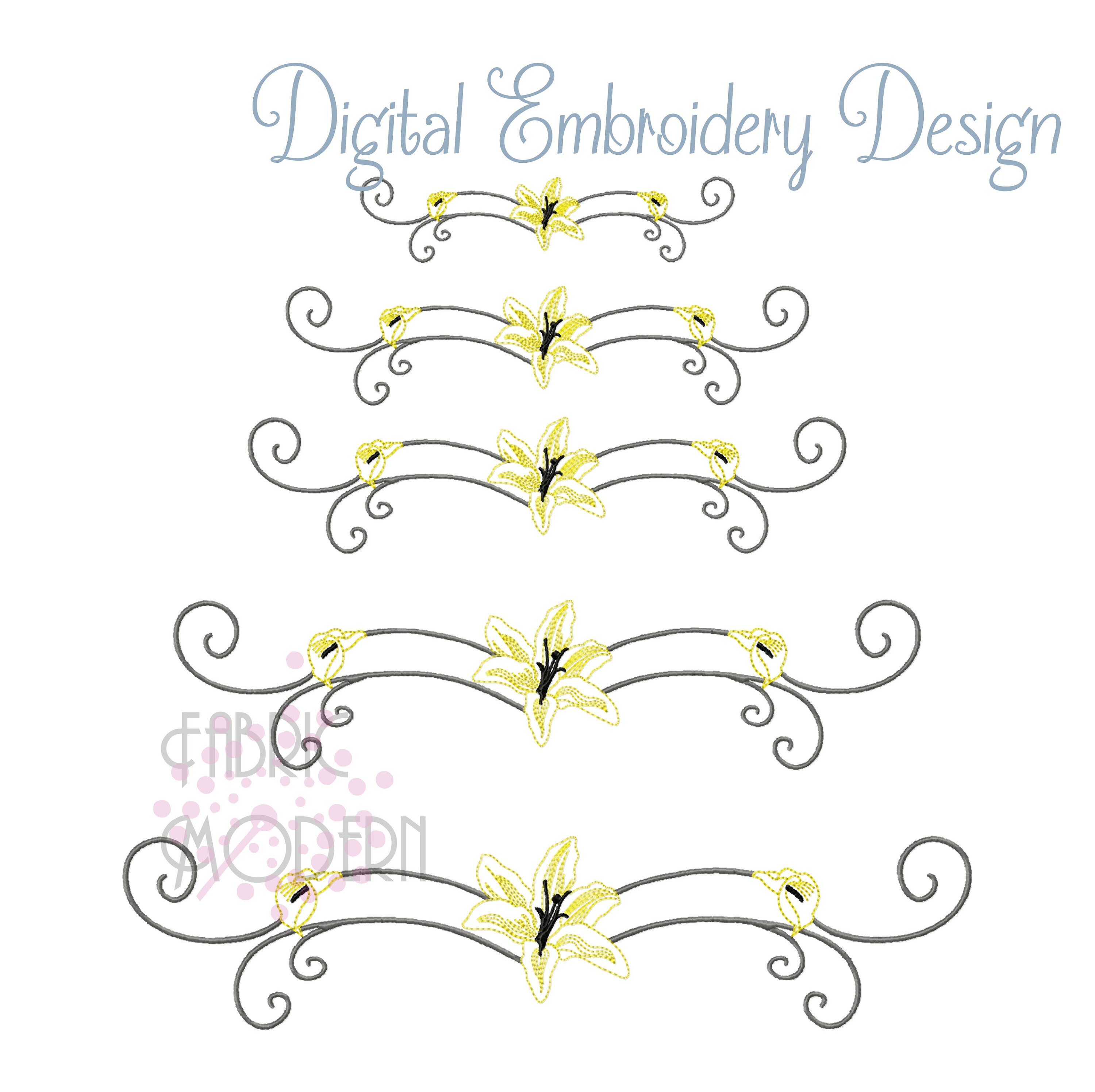 Modern Lily Floral Border Embroidery Design Wedding Design | Etsy