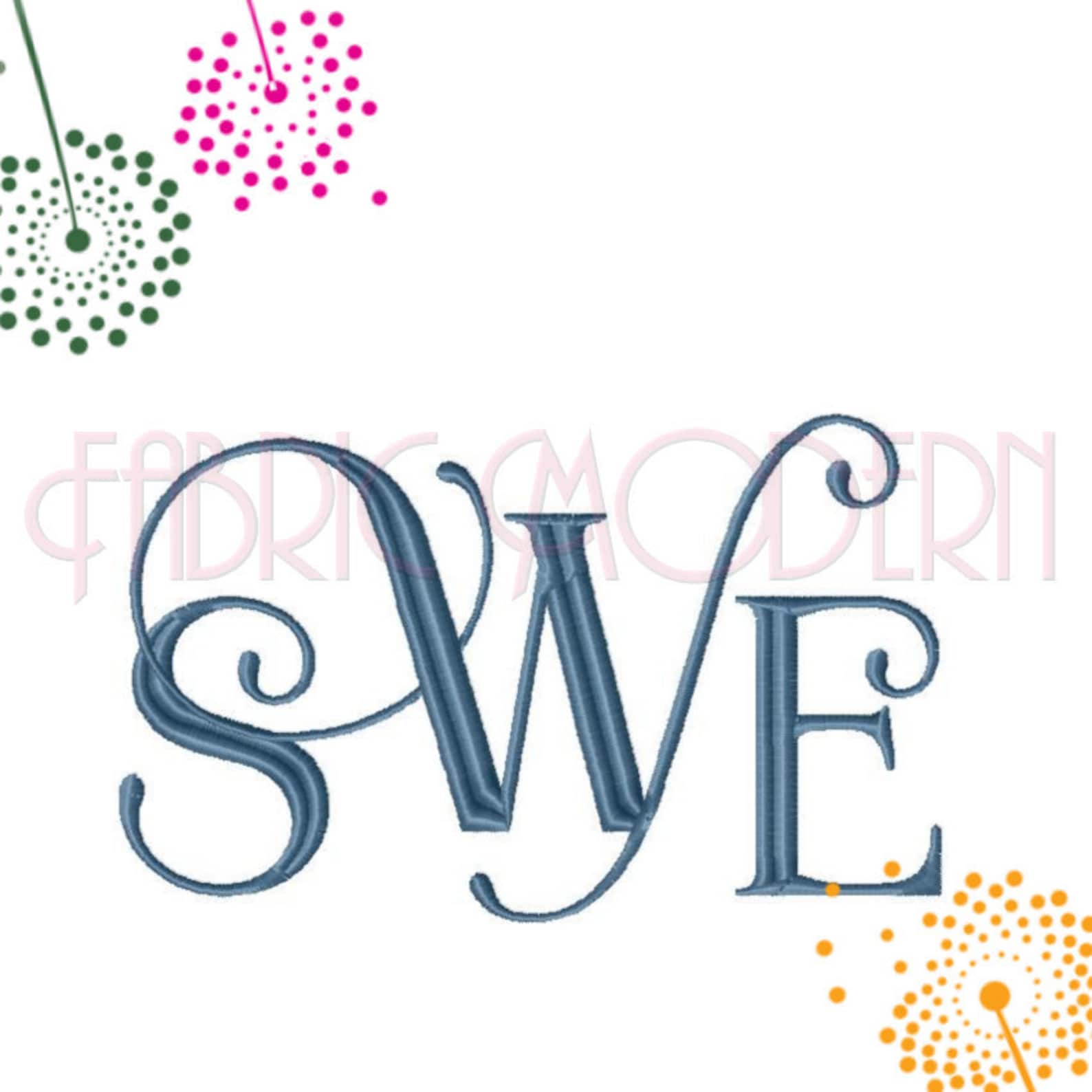 MODERN VINE MONOGRAM Embroidery Font Large for 5x7 Hoop - Etsy