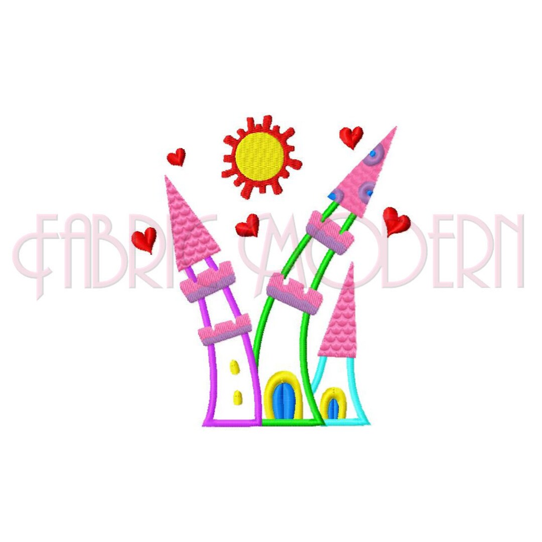 PRINCESS CASTLE APPLIQUE Machine Embroidery Design Whimsical Castle in ...
