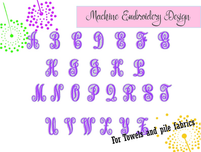 VINE MONOGRAM Embroidery Font Design for Terry Towels and Plush Fabrics ...