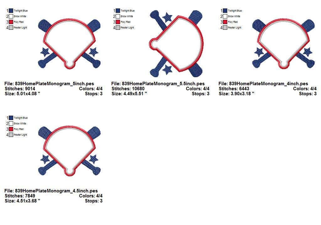Baseball Home Plate Monogram Frame Applique Embroidery Design (digital ...