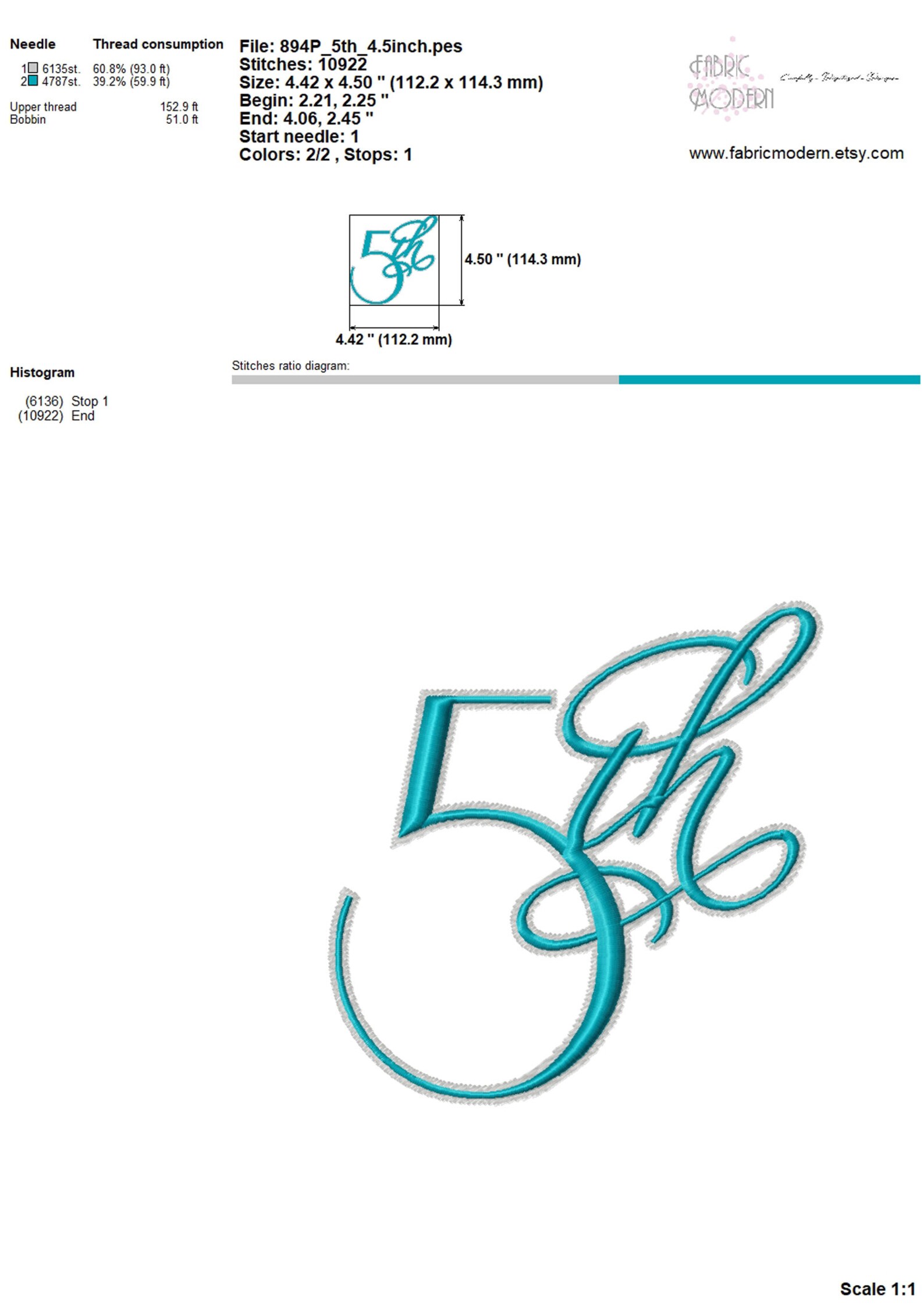 5th Fancy Script Embroidery Design for Plush Fabrics and | Etsy