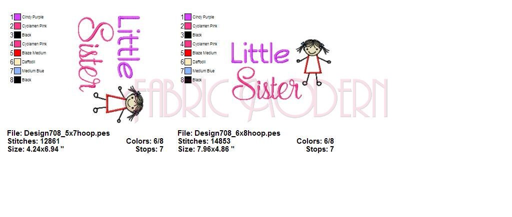 LITTLE SISTER Embroidery Design 5x7 and 6x8 Hoop Sizes Applique' #708 ...