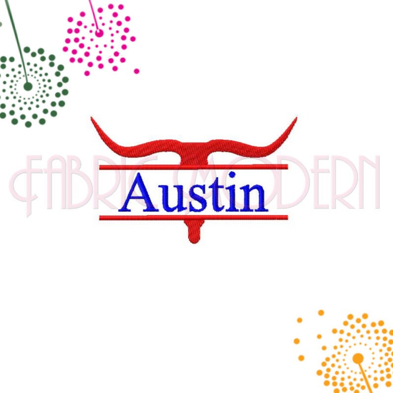 LONGHORN Split Monogram Frame Cow Design UT Texas Embroidery | Etsy