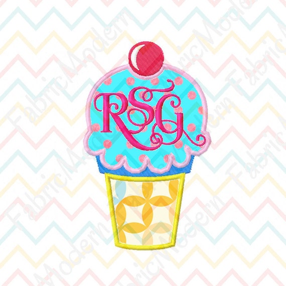 ICE CREAM MONOGRAM Applique' Embroidery Design Monogram | Etsy