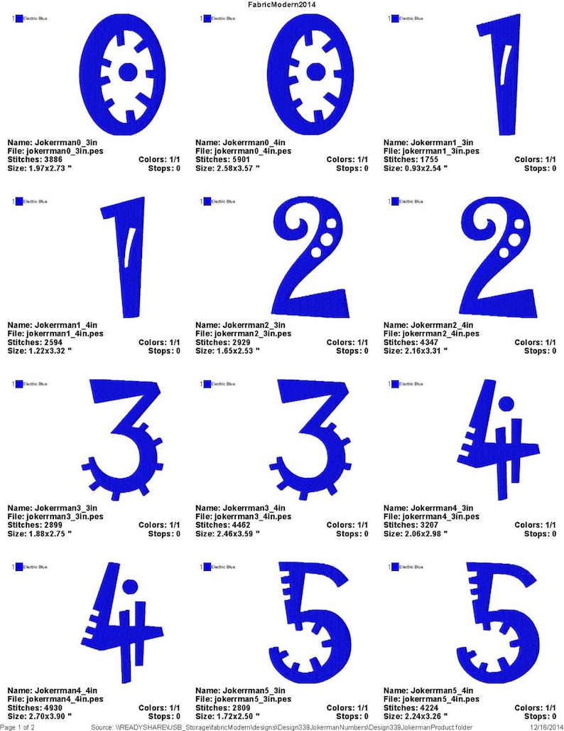 Numbers Embroidery Design Jokerman Font Numbers 0 Through 9 3in and 4in ...
