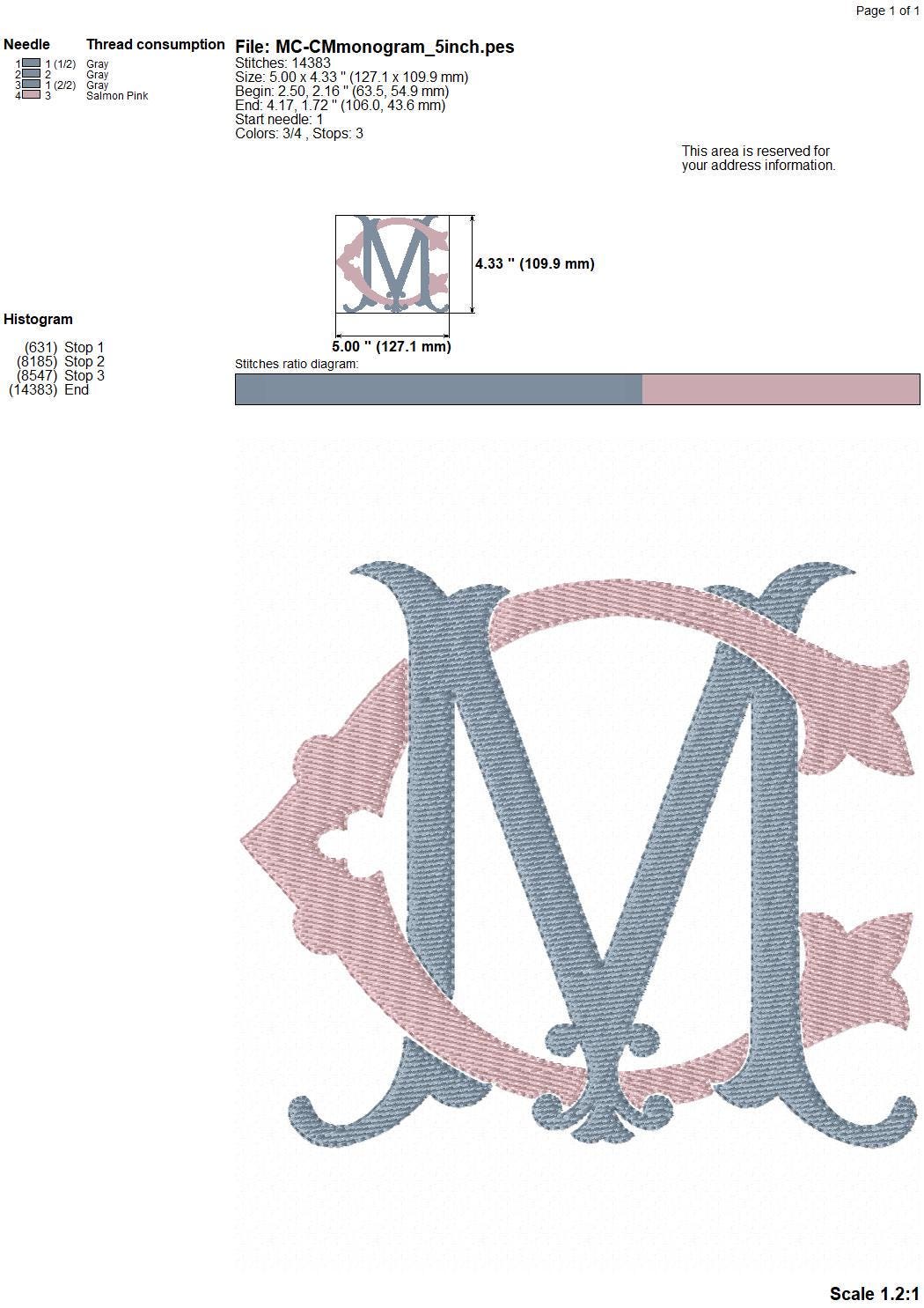 CM MC Double MONOGRAM Embroidery Design Antique Two Letter Design - Etsy