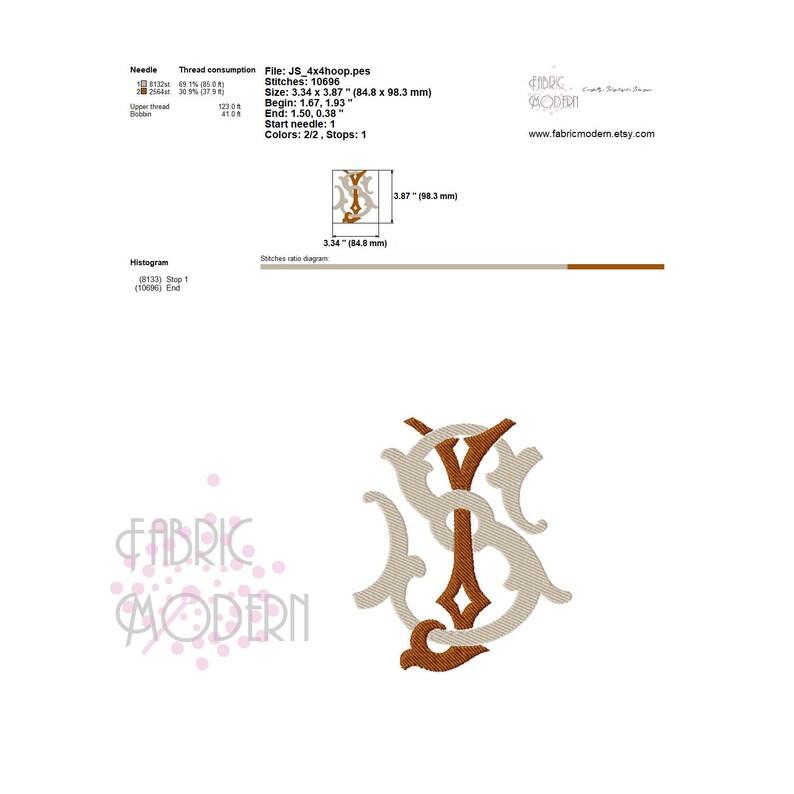 JS MONOGRAM Embroidery Design Large Vintage Two Letters - Etsy