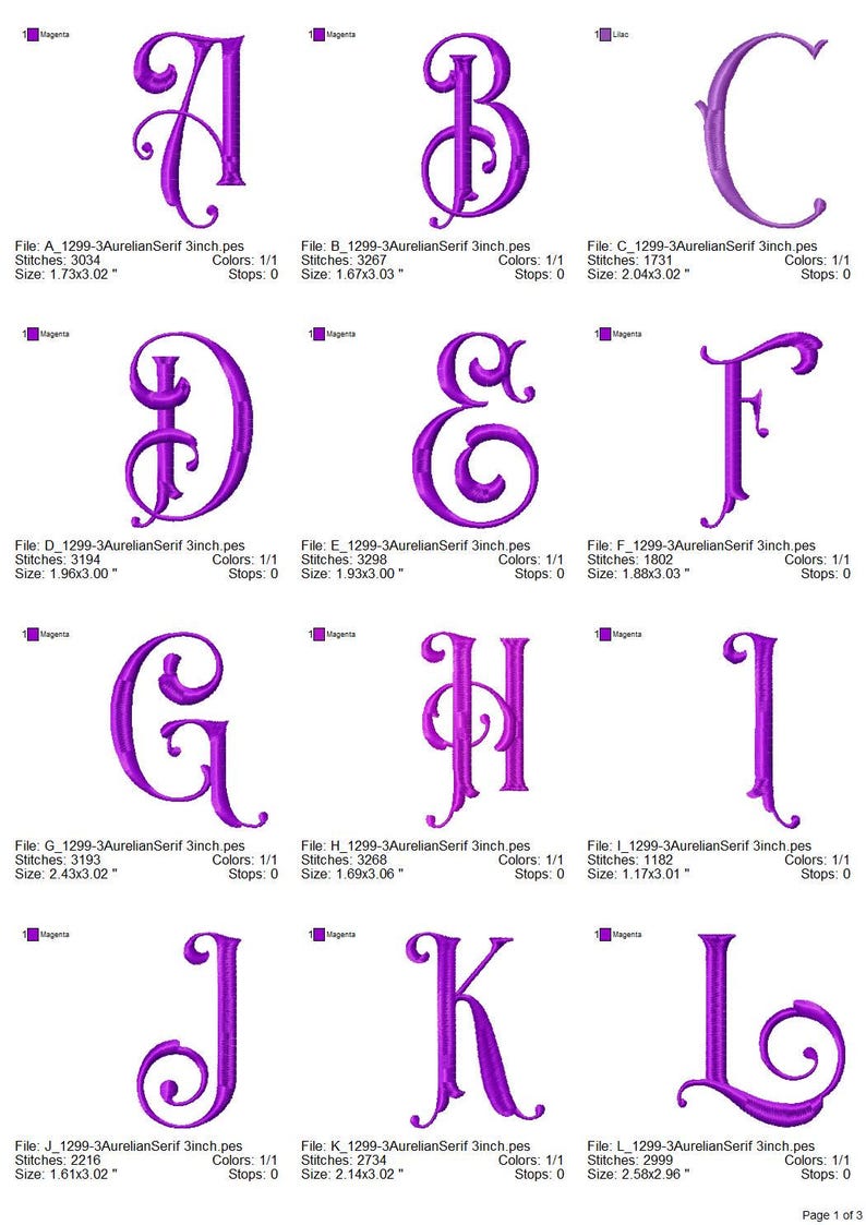 3 Inch Aurelian Serif Font Fancy Monogram Alphabet 3 Inches #1299 - Etsy UK