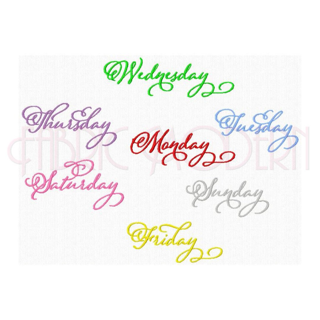 DAY OF WEEK Calligraphy Machine Embroidery Design Fancy Typography for ...
