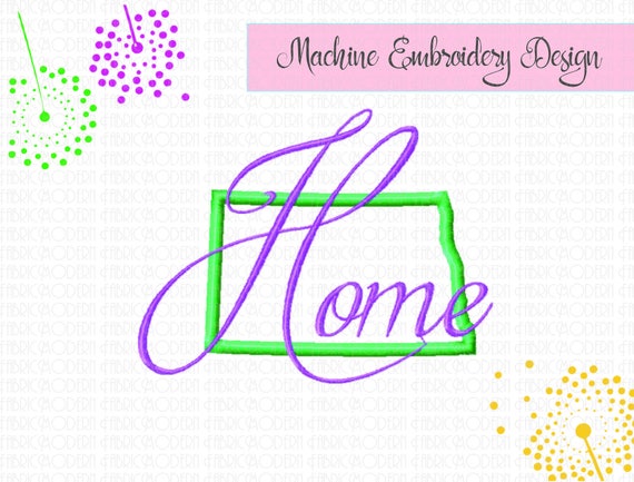 North Dakota Map HOME Embroidery Design Applique' 6 Sizes | Etsy