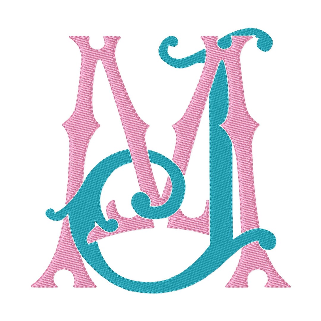 JM MJ Double MONOGRAM Embroidery Design Antique Two Letter Design - Etsy
