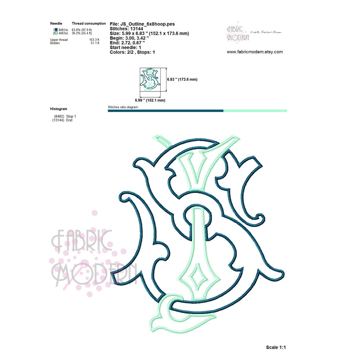 JS MONOGRAM Embroidery Design Large Vintage Two Letters - Etsy