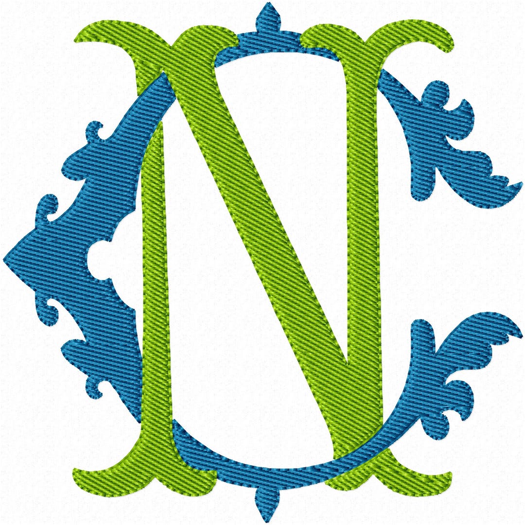 CN NC Double MONOGRAM Embroidery Design Antique Two Letter Design - Etsy