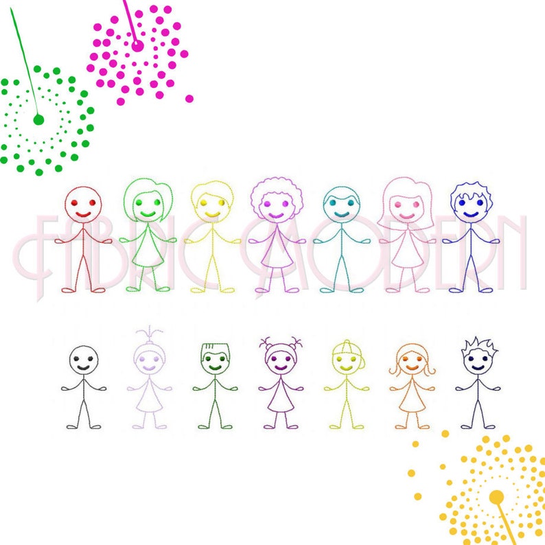 STICK FIGURES Embroidery Design Collection Stick Family Mom Dad Boy ...
